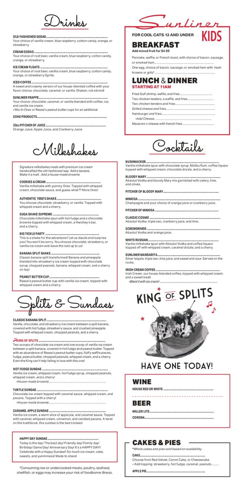 Menu - Sunliner Diner - 50's Themed Breakfast Diner in Gulf Shores